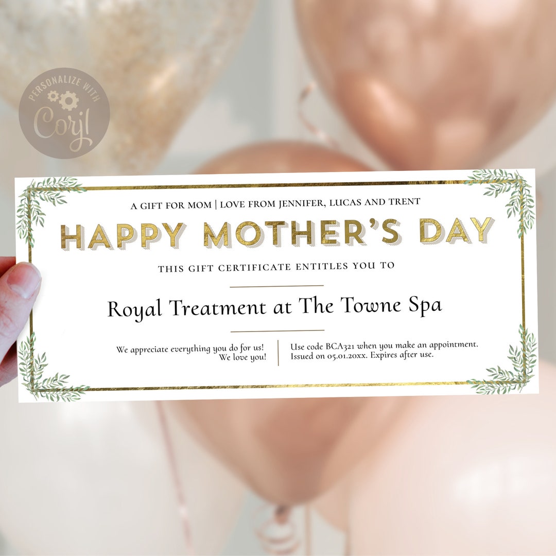 Happy Mother's Day Gift Certificate Template / Editable Gift Ticket ...