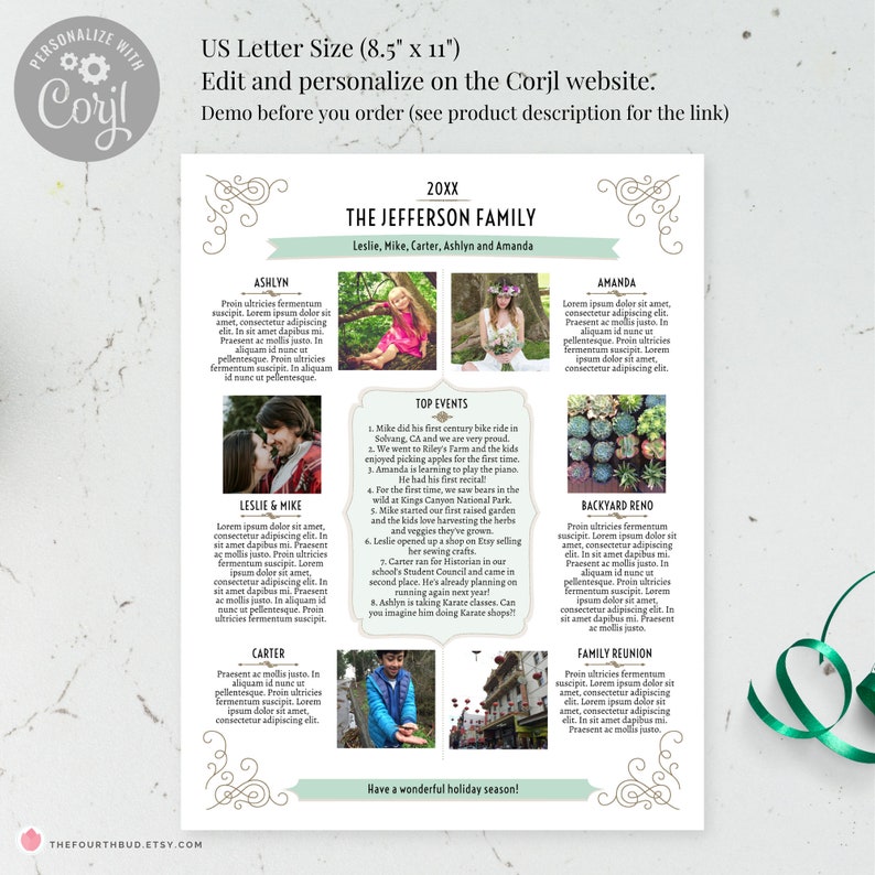 Newsletter Template With Photos US Letter - Family Year in Review News ...