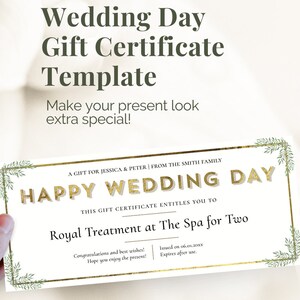 Happy Wedding Day Gift Certificate Template / Editable Gift Ticket ...