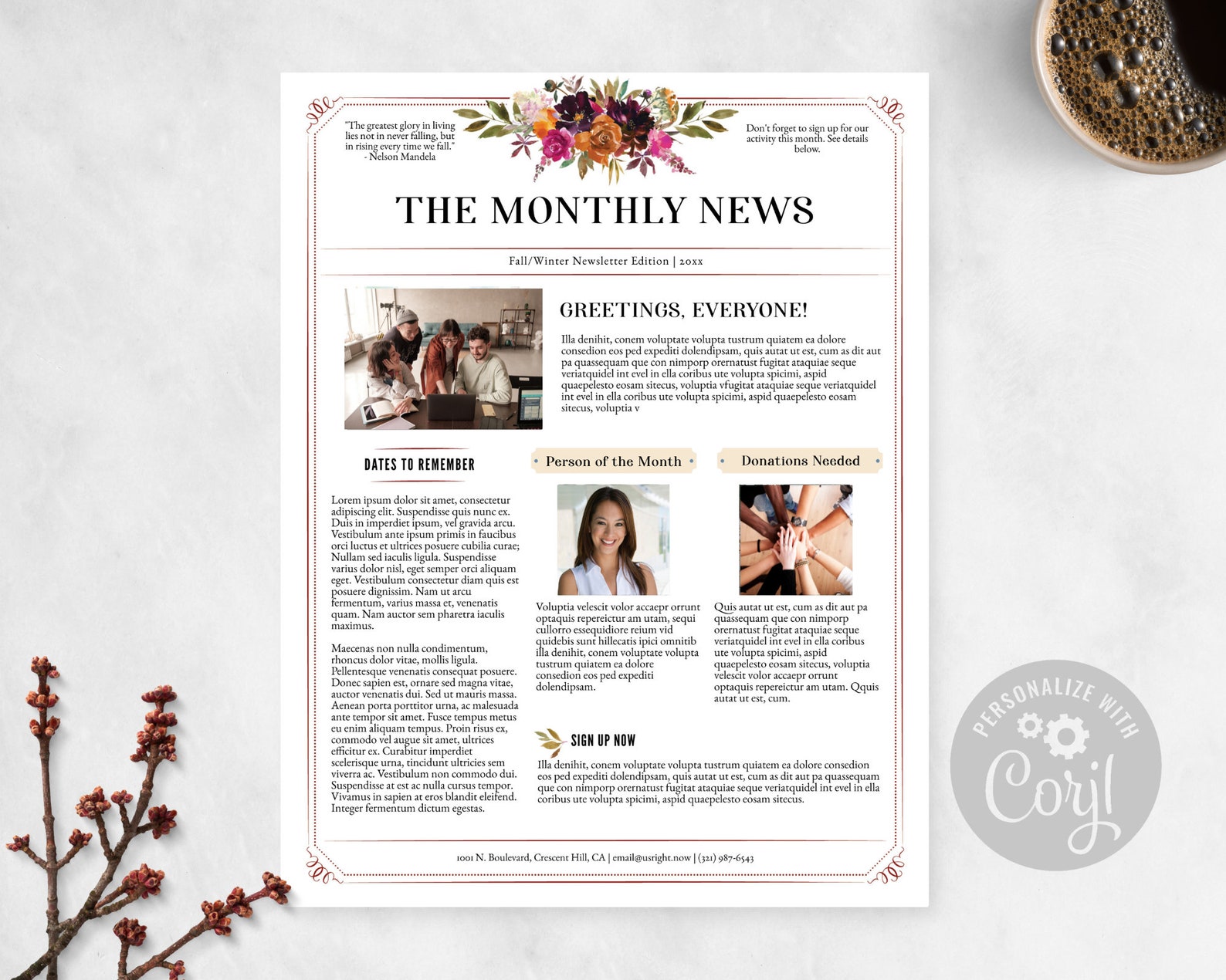 Fall Winter Newsletter Template One Page With Photos / Editable Office ...