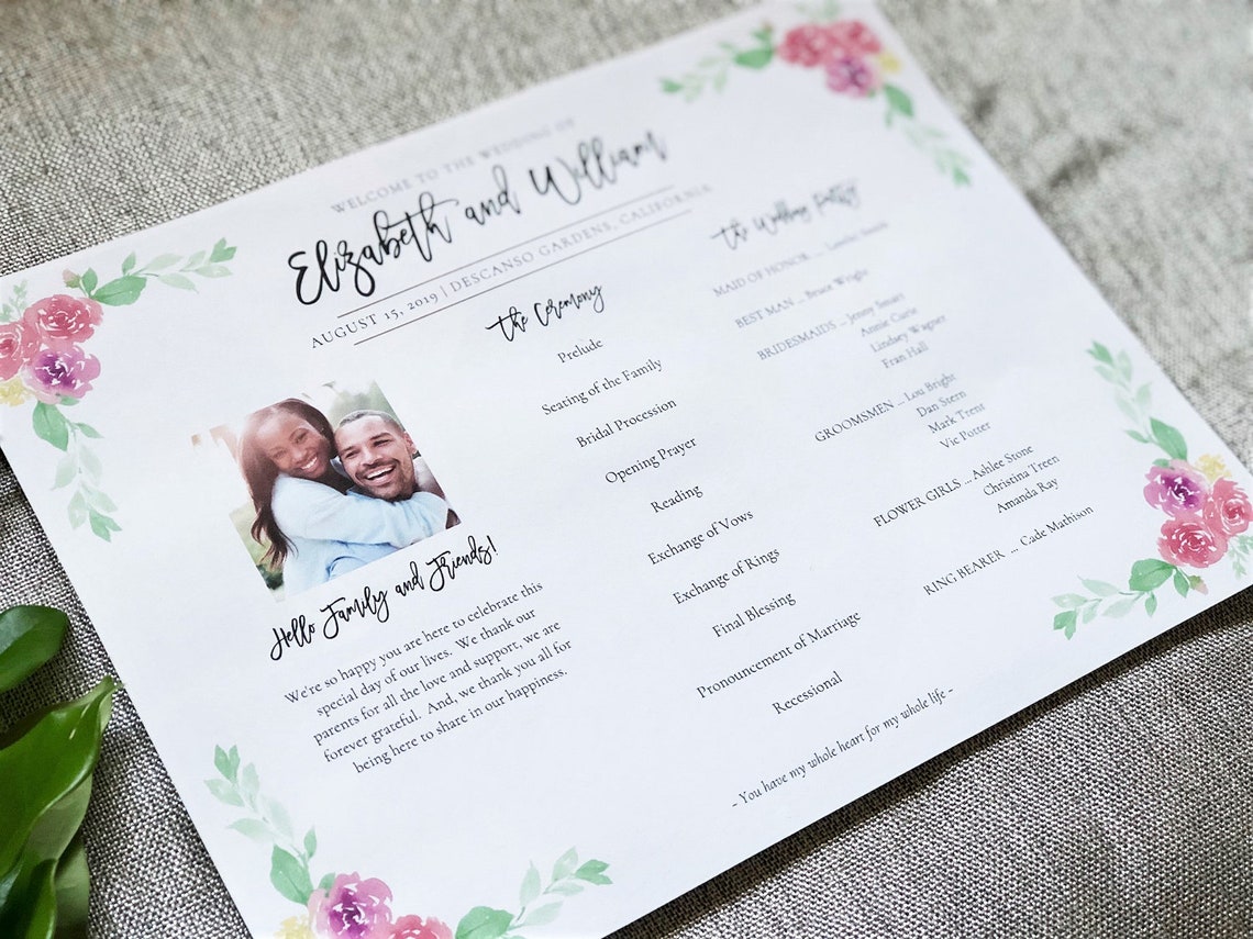 Wedding Program / Wedding Anniversary /Program Template in PDF | Etsy