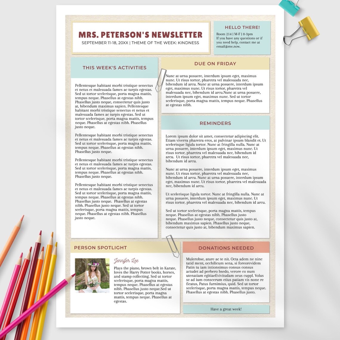 A4 Newsletter Template One Page - Office, Organization, Class, School ...
