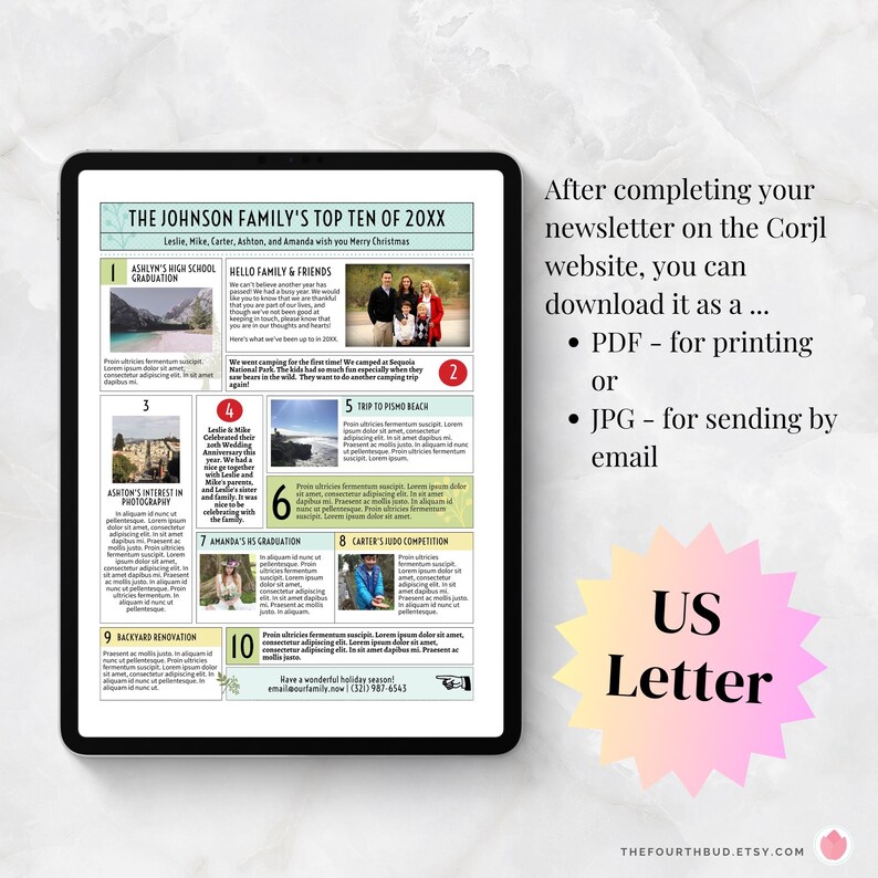 Fun Family Christmas Newsletter Template One Page in US LETTER Size ...