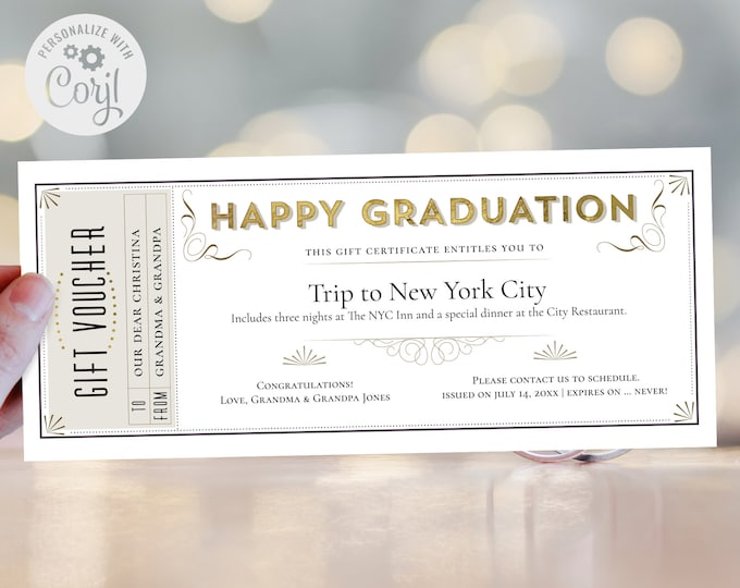 Editable Graduation Gift Certificate, Printable Gift Card, DIY Senior ...