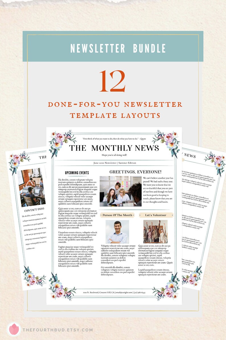 Floral Newsletter Template Bundle 12 Layouts / Editable - Etsy