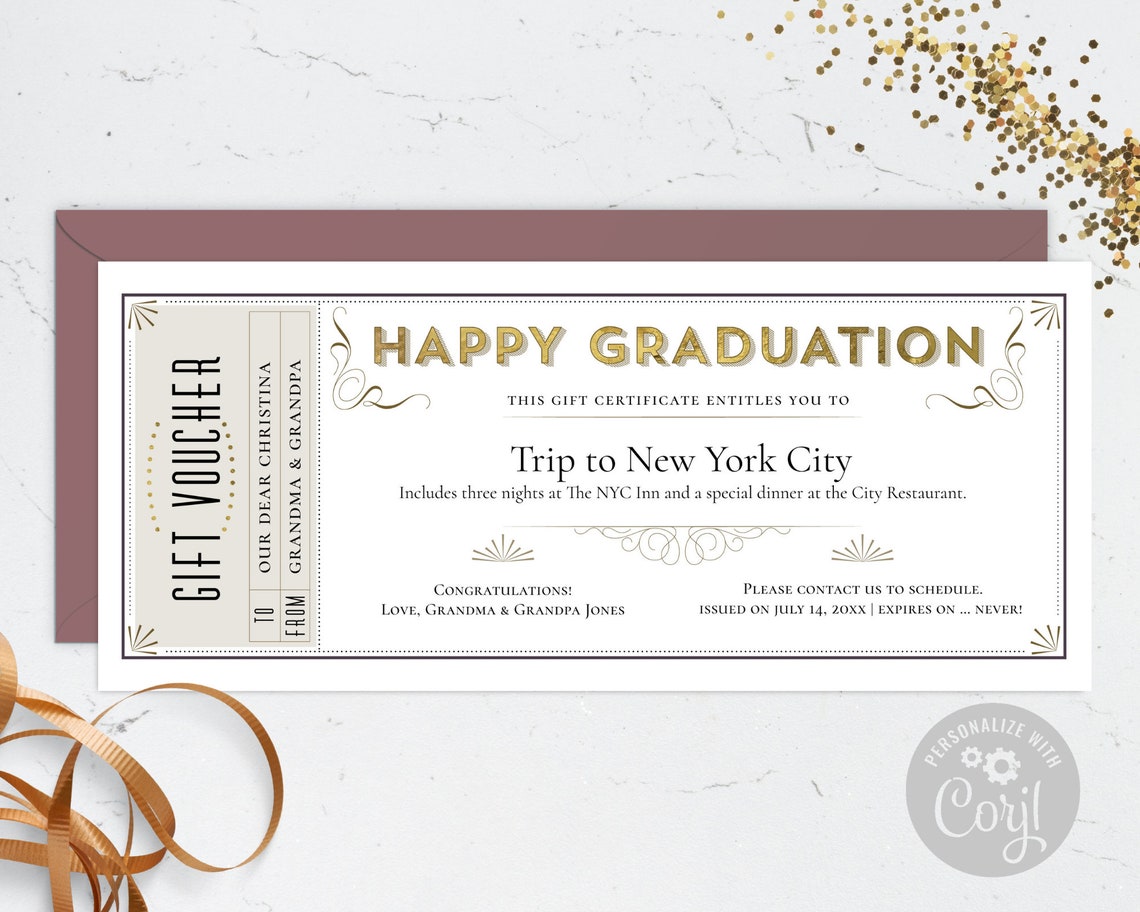 Editable Graduation Gift Certificate Template: Elegant Voucher With ...
