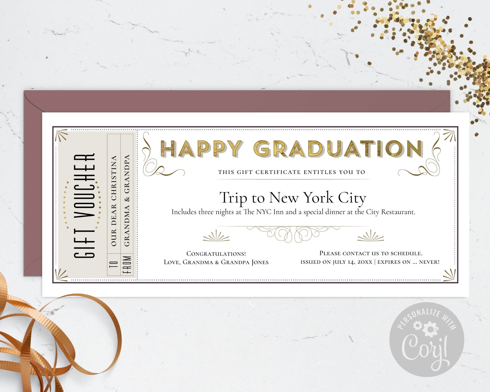 Editable Graduation Gift Certificate Template: Elegant Voucher With ...