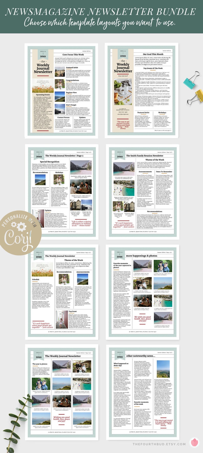 Newsmagazine Newsletter Template Bundle: 8 Layouts for Church, Office ...
