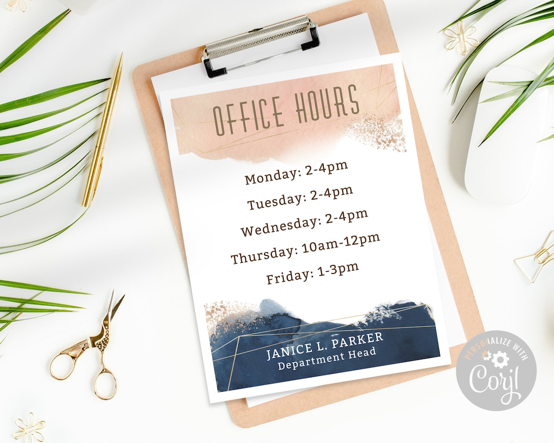 Editable Office Hours Door Sign Template - Printable Schedule, Hours of ...