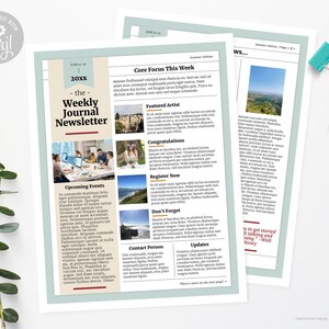 Newsmagazine Newsletter Template Two Pages / Editable Family Reunion ...
