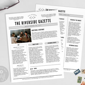 Office Newsletter Template Two Pages / Editable Traditional Gazette ...