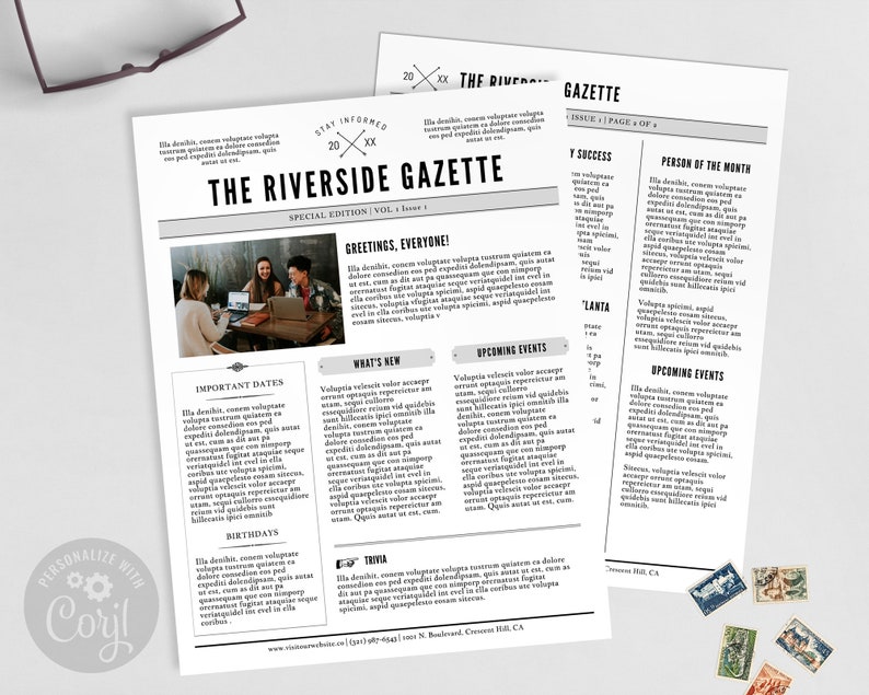 Office Newsletter Template Two Pages / Editable Traditional - Etsy