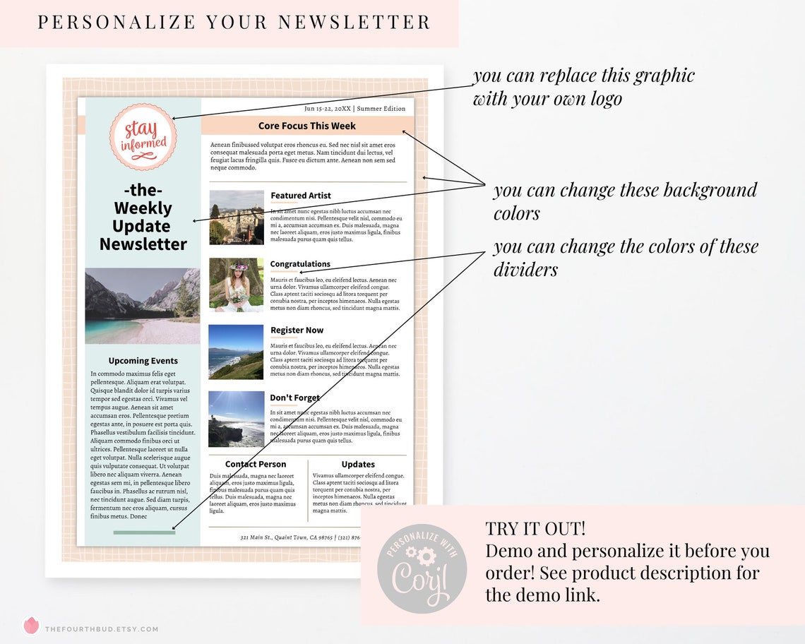 Beautiful, Fun Newsletter Template for Church, Organization, Family or ...