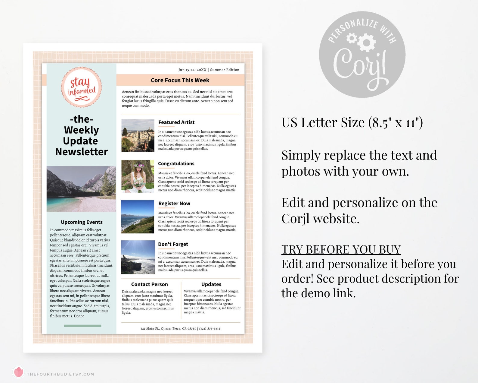 Beautiful, Fun Newsletter Template for Church, Organization, Family or ...