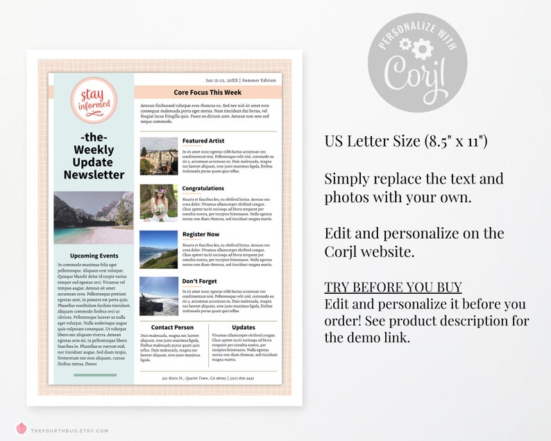Beautiful, Fun Newsletter Template for Church, Organization, Family or ...