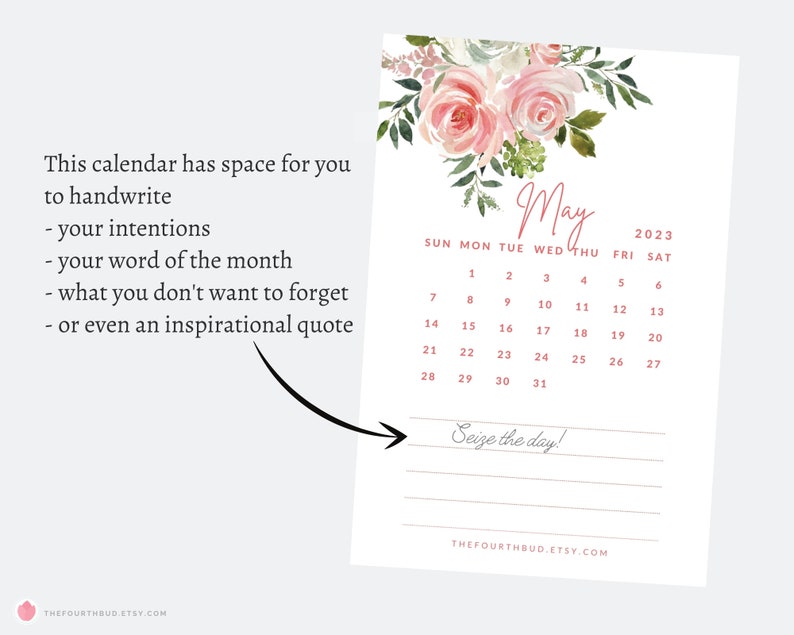 2023 Printable Floral Monthly Calendar 4x6 And Etsy