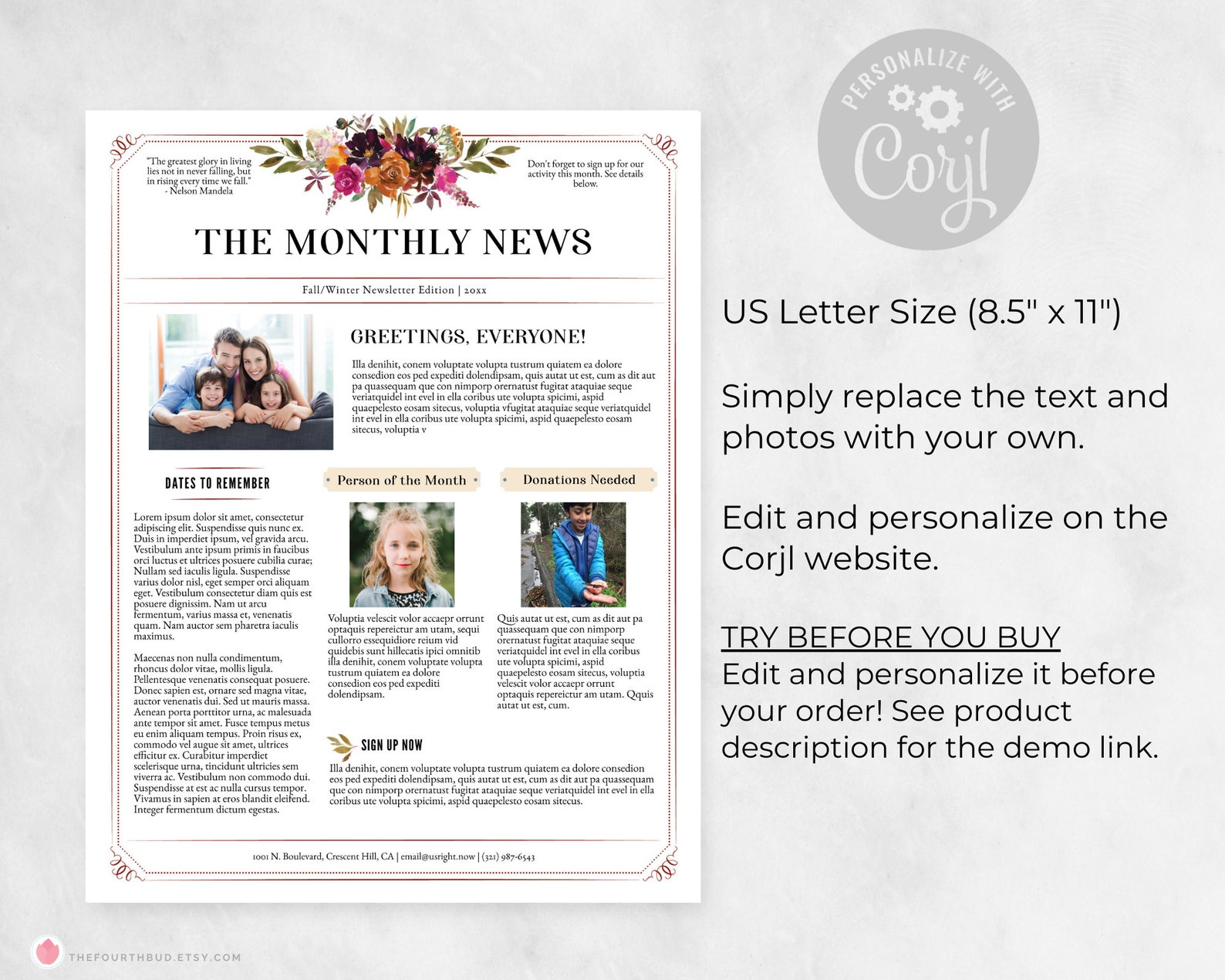 Fall Winter Newsletter Template One Page With Photos / - Etsy