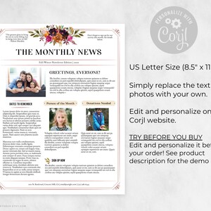 Fall Winter Newsletter Template One Page With Photos / - Etsy