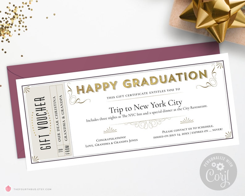 Editable Graduation Gift Certificate Template: Elegant Voucher With ...