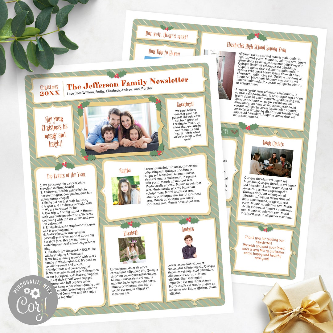 Beautiful Family Christmas Newsletter Template Two Pages / Fun ...