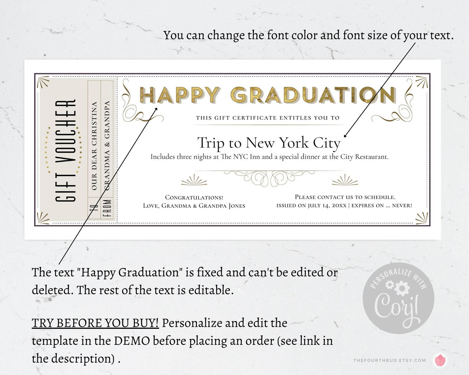Elegant Happy Graduation Gift Voucher Template / Editable Grand Gift ...