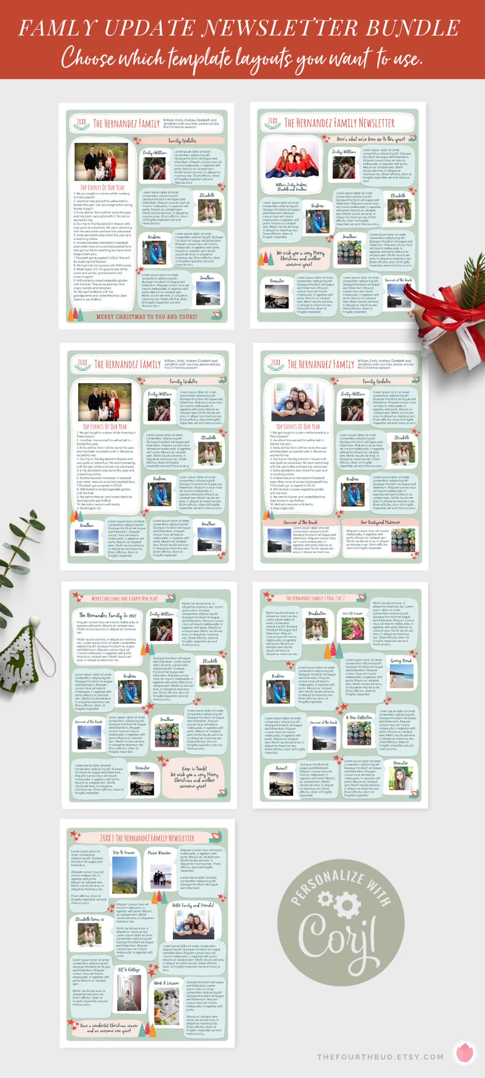 Family Christmas Newsletter Template Bundle With 7 Layouts - Editable ...