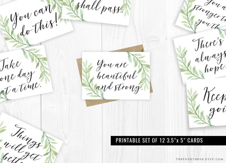 Set of 12 Printable Strength Note Cards / 3.5 X 5 Motivational and ...