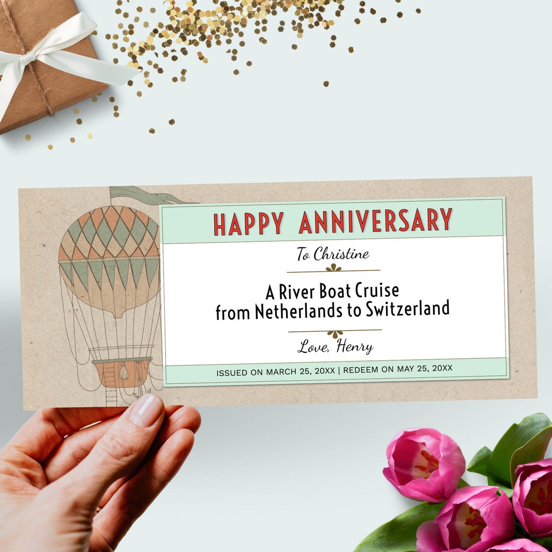 Editable Anniversary Gift Certificate Template 9.25x4, Travel Voucher ...