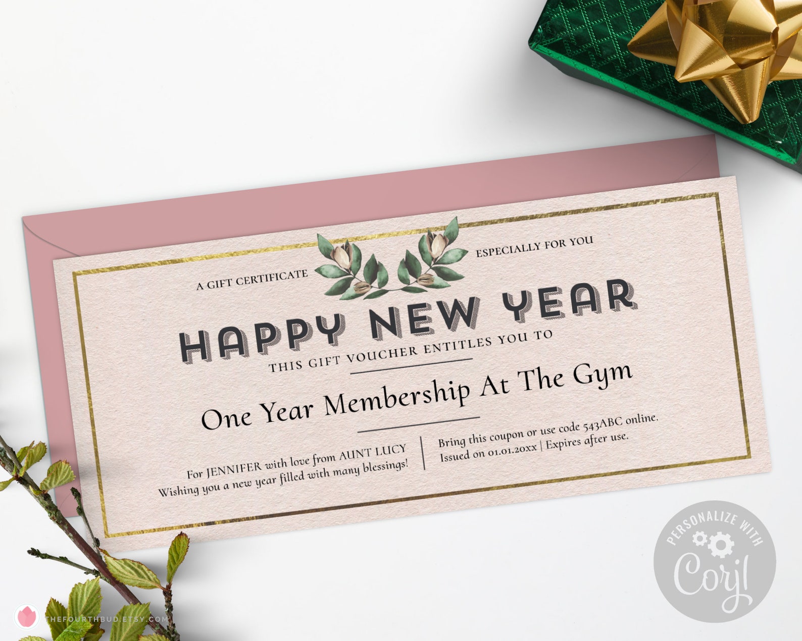Happy New Year Gift Certificate Template - Editable Holiday Voucher ...