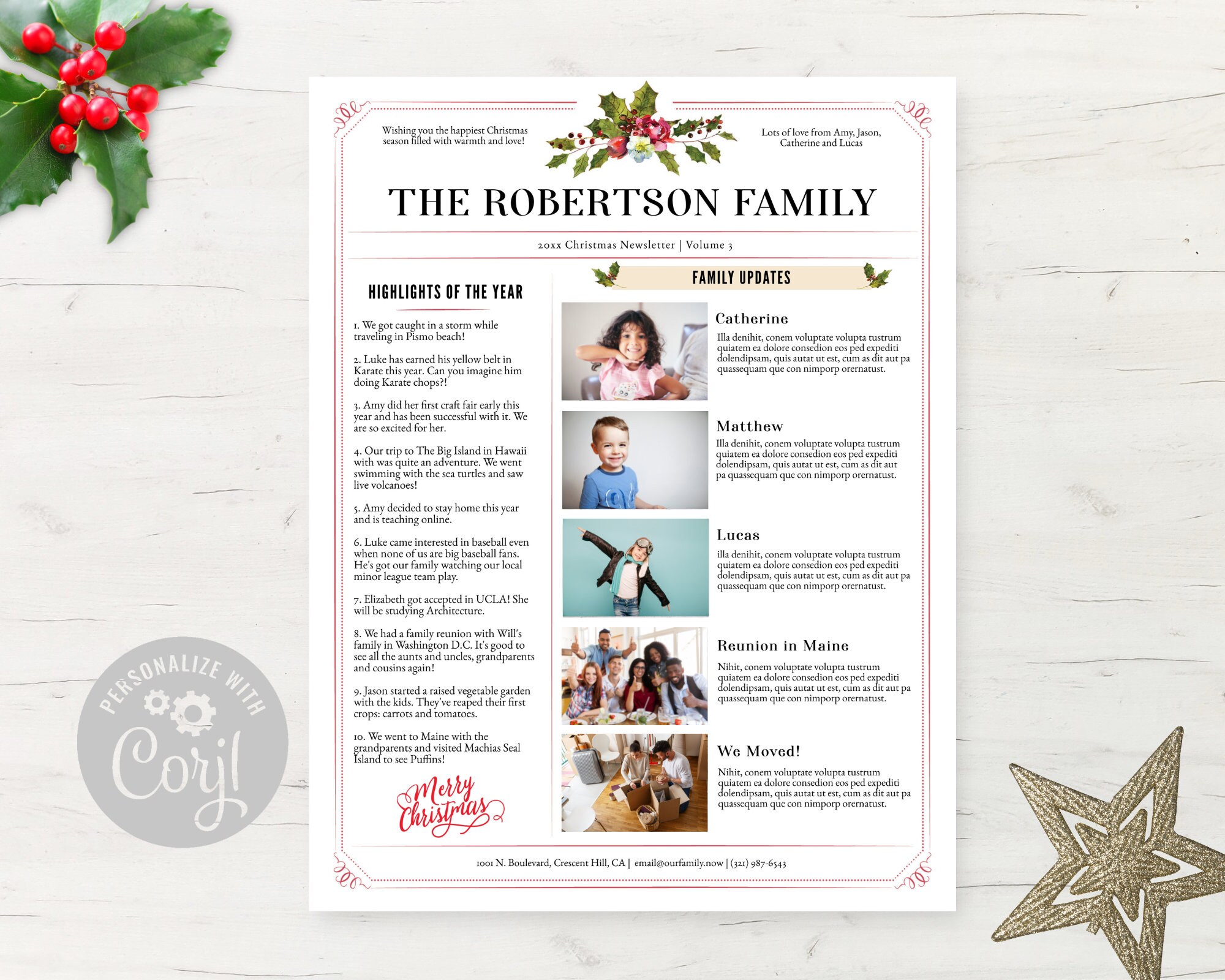 Elegant Family Christmas Newsletter Template / Editable Year in Review ...