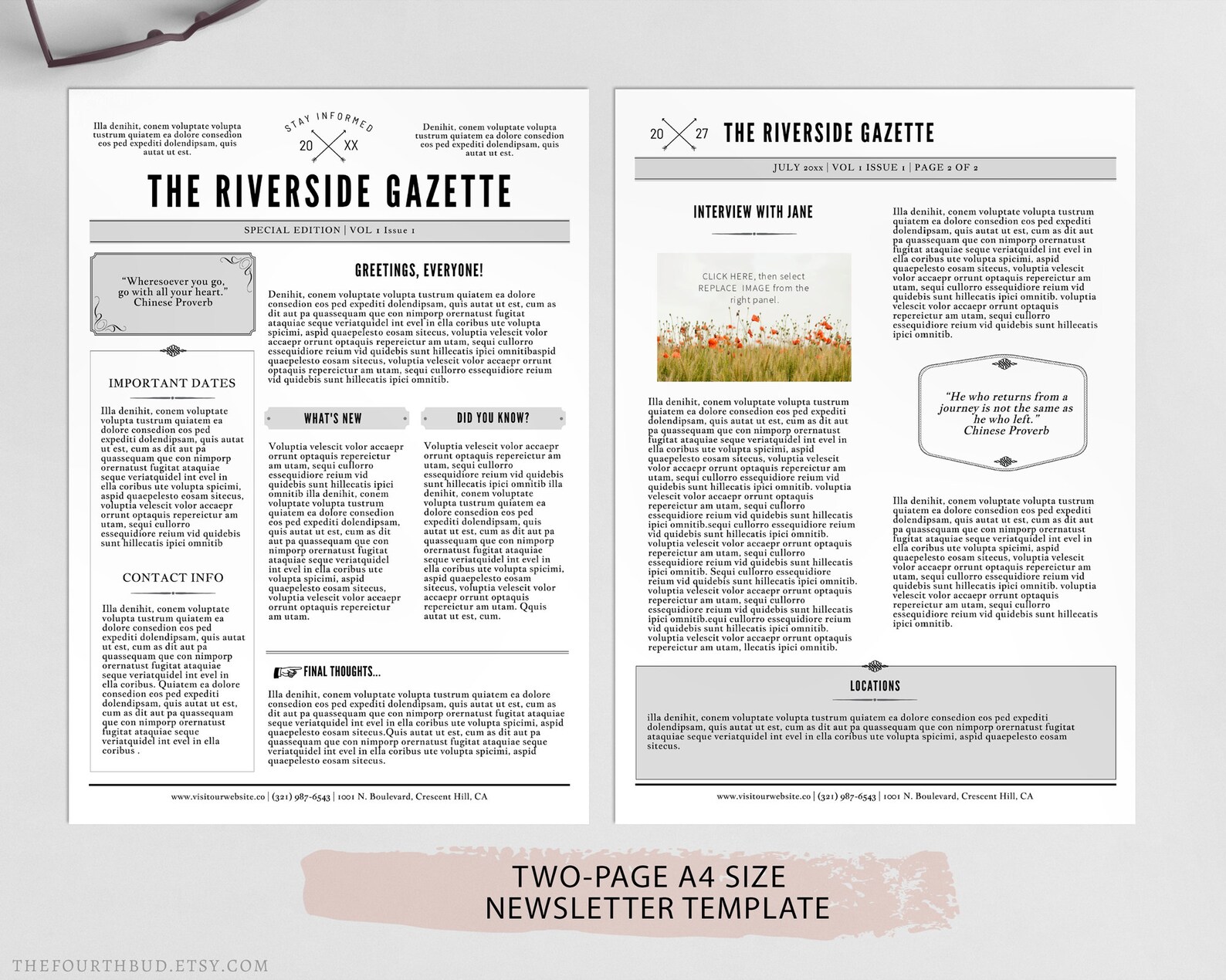 Organization or Office Newsletter Template Two Pages / Editable ...