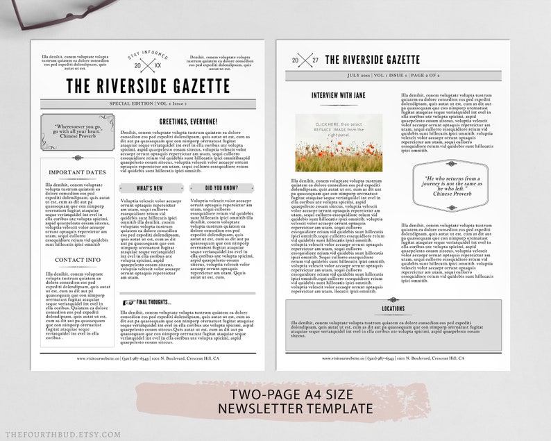 Editable Newsletter Template With Two Pages, Organization Newspaper ...