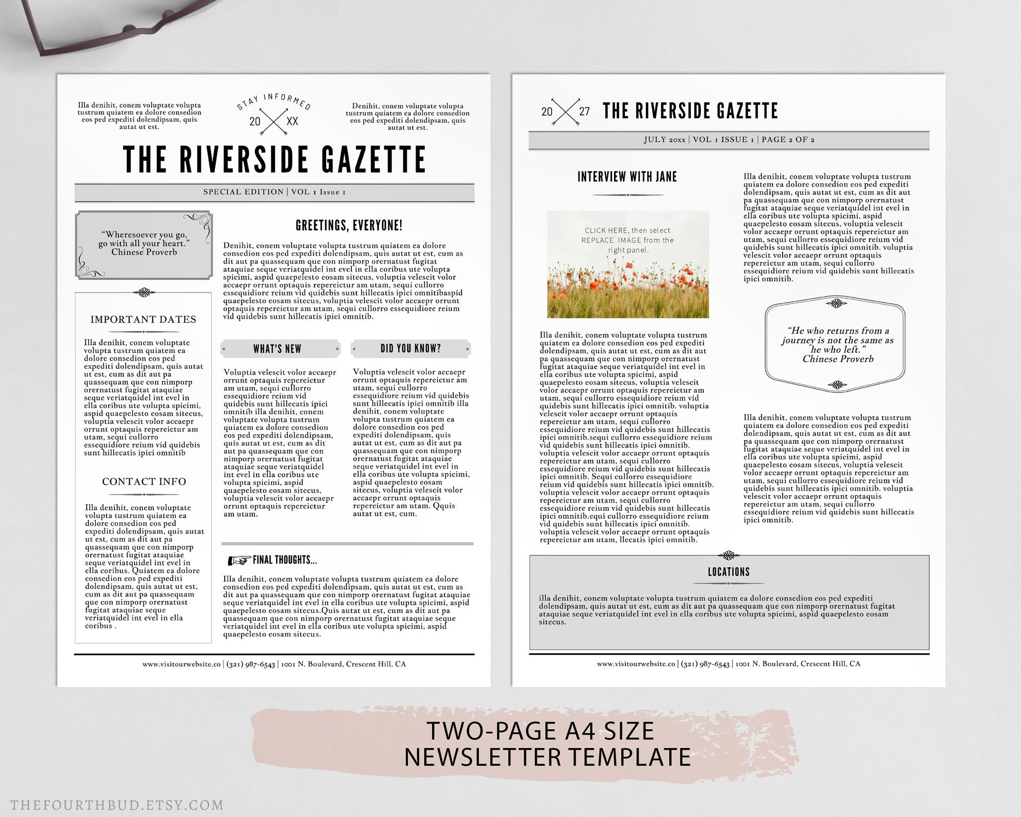 Editable Newsletter Template With Two Pages, Organization Newspaper ...