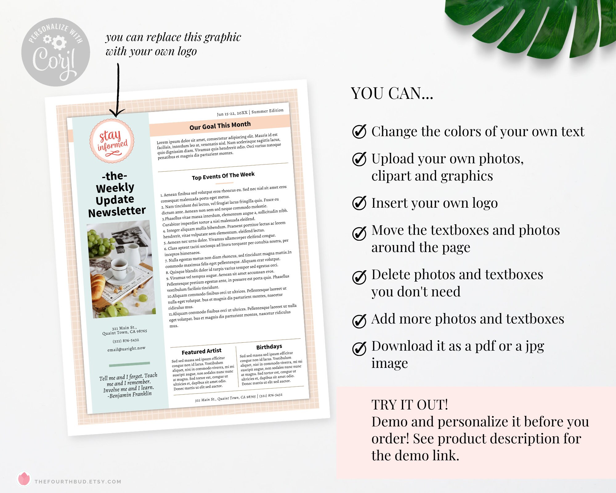 Beautiful, Fun Newsletter Template for Church, Organization, Family or ...