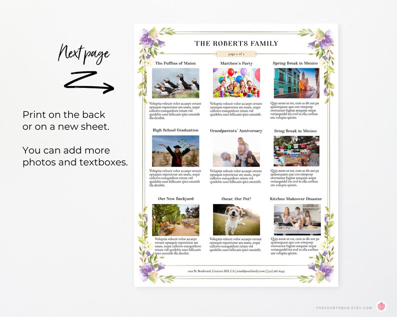 Floral Newsletter Template US Letter: Family Year in Review, Wedding ...