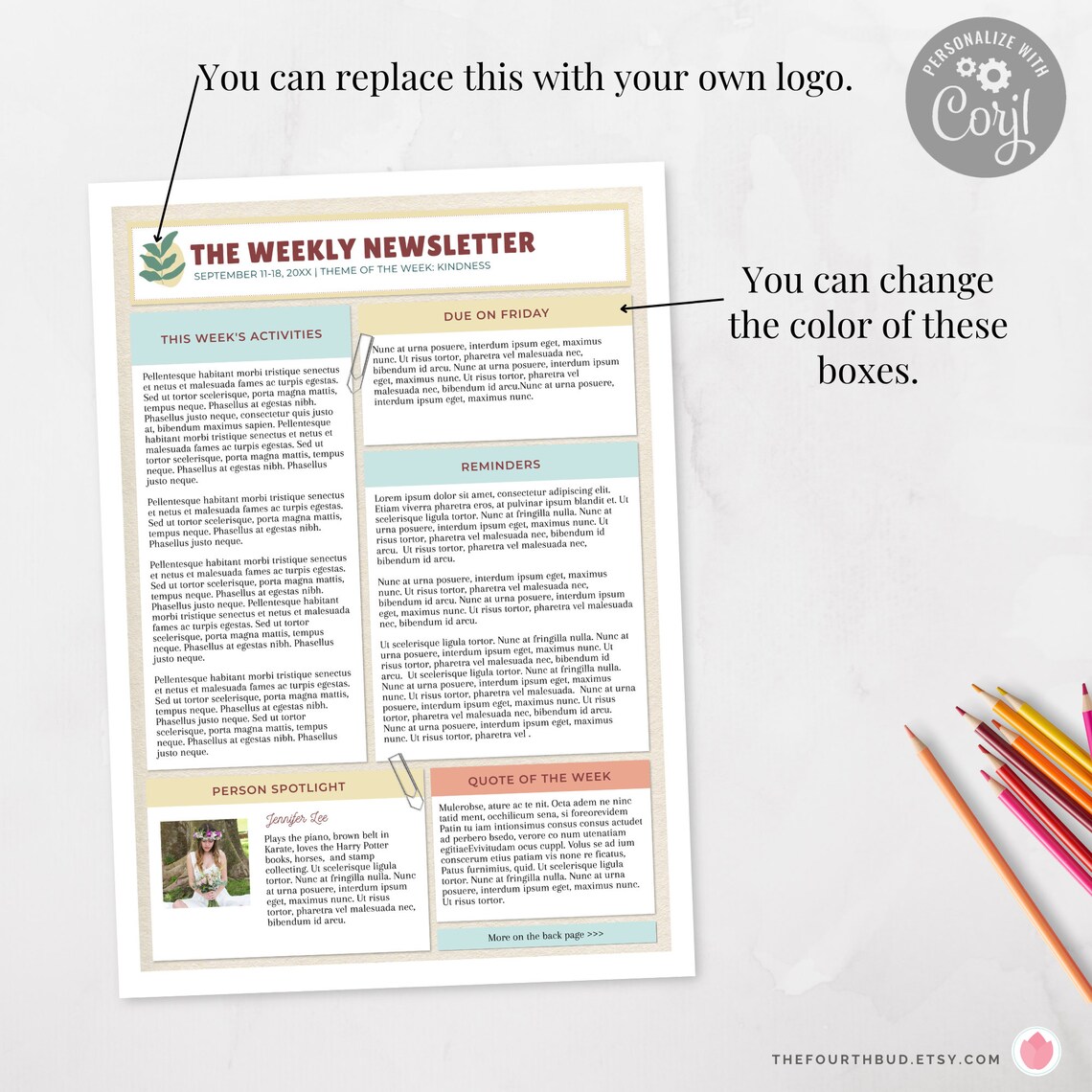 A4 Editable Class Newsletter Template Two Pages - Office, Organization ...
