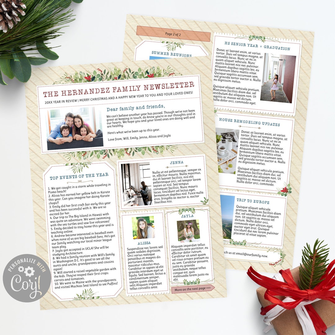 Elegant Christmas Newsletter Template Two Pages / Editable Family Year ...
