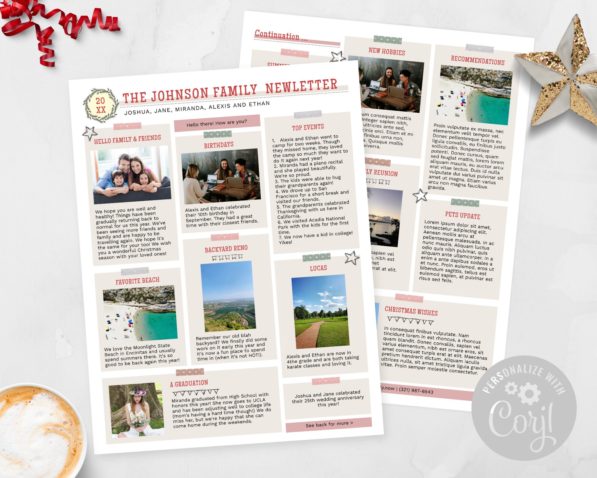 Family Christmas Newsletter Template Two Pages / Editable Year in ...