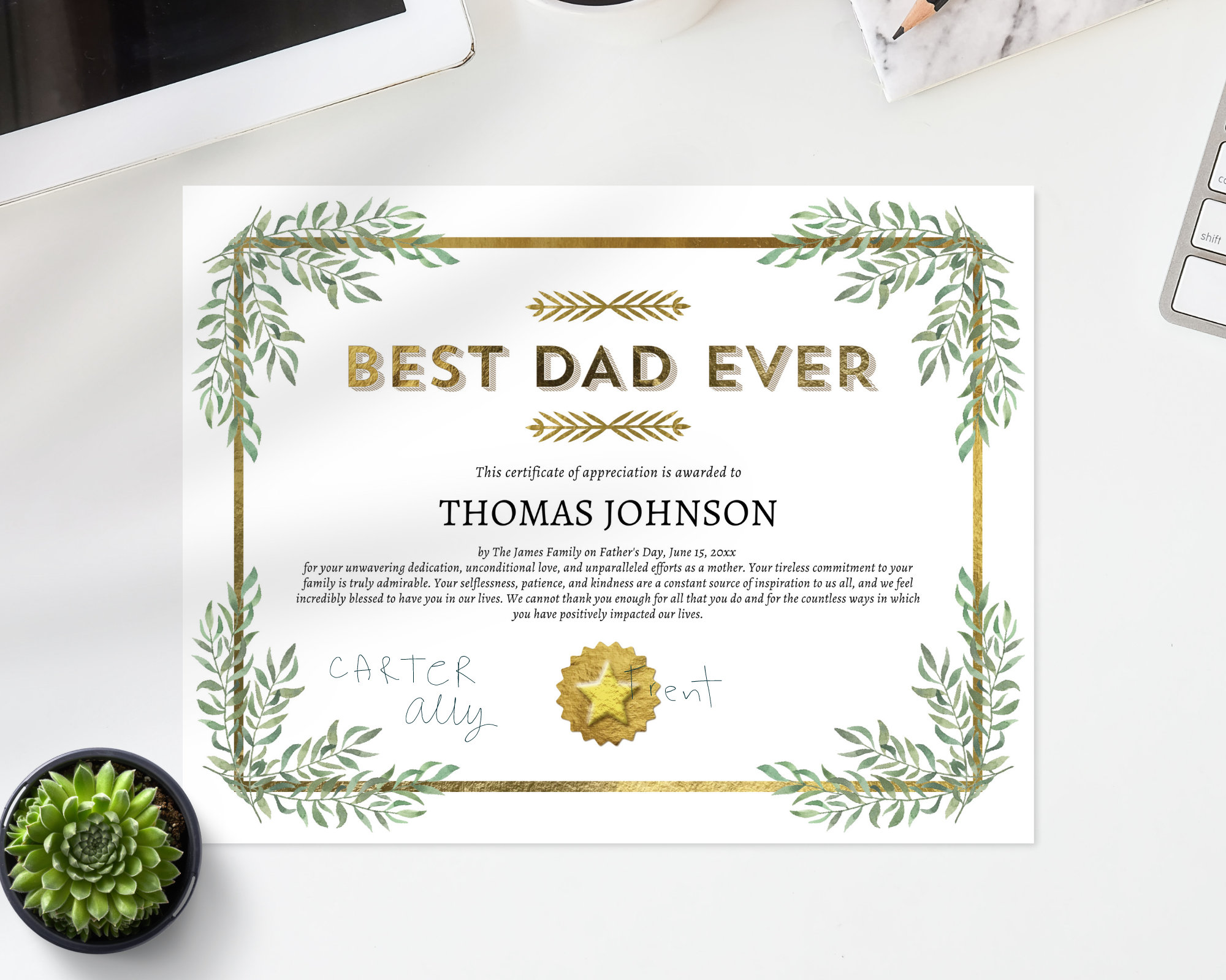 Best Dad Ever Certificate of Appreciation Award Template US Letter ...