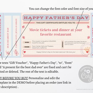 Fun Father's Day Gift Voucher Template / Editable Event Ticket Voucher ...