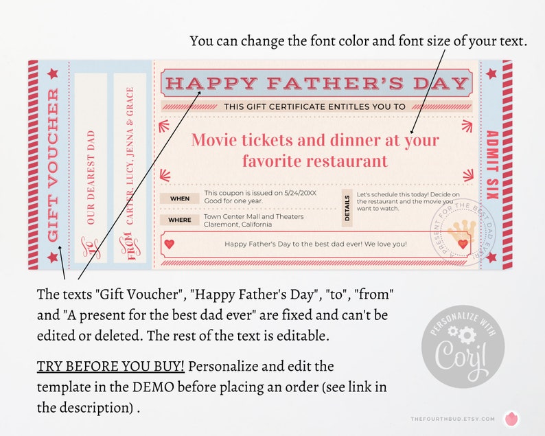 Fun Father's Day Gift Voucher Template / Editable Event - Etsy