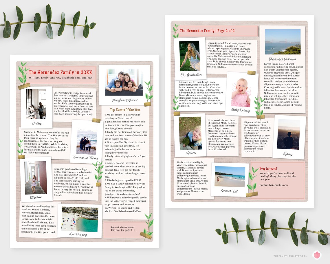 Family Newsletter Template Two Pages / Photo Journal Scrapbook - Etsy