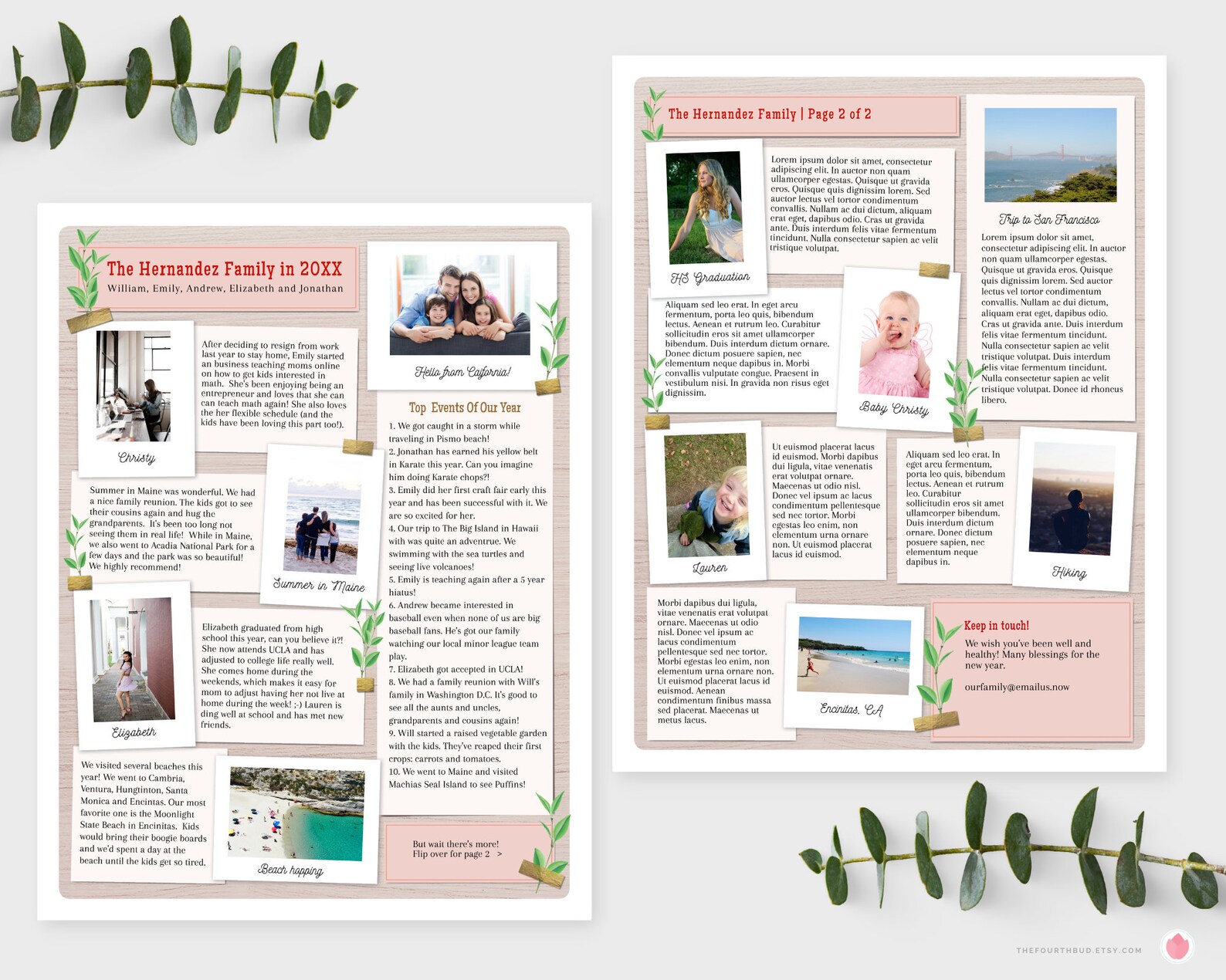 Family Newsletter Template Two Pages / Photo Journal Scrapbook ...