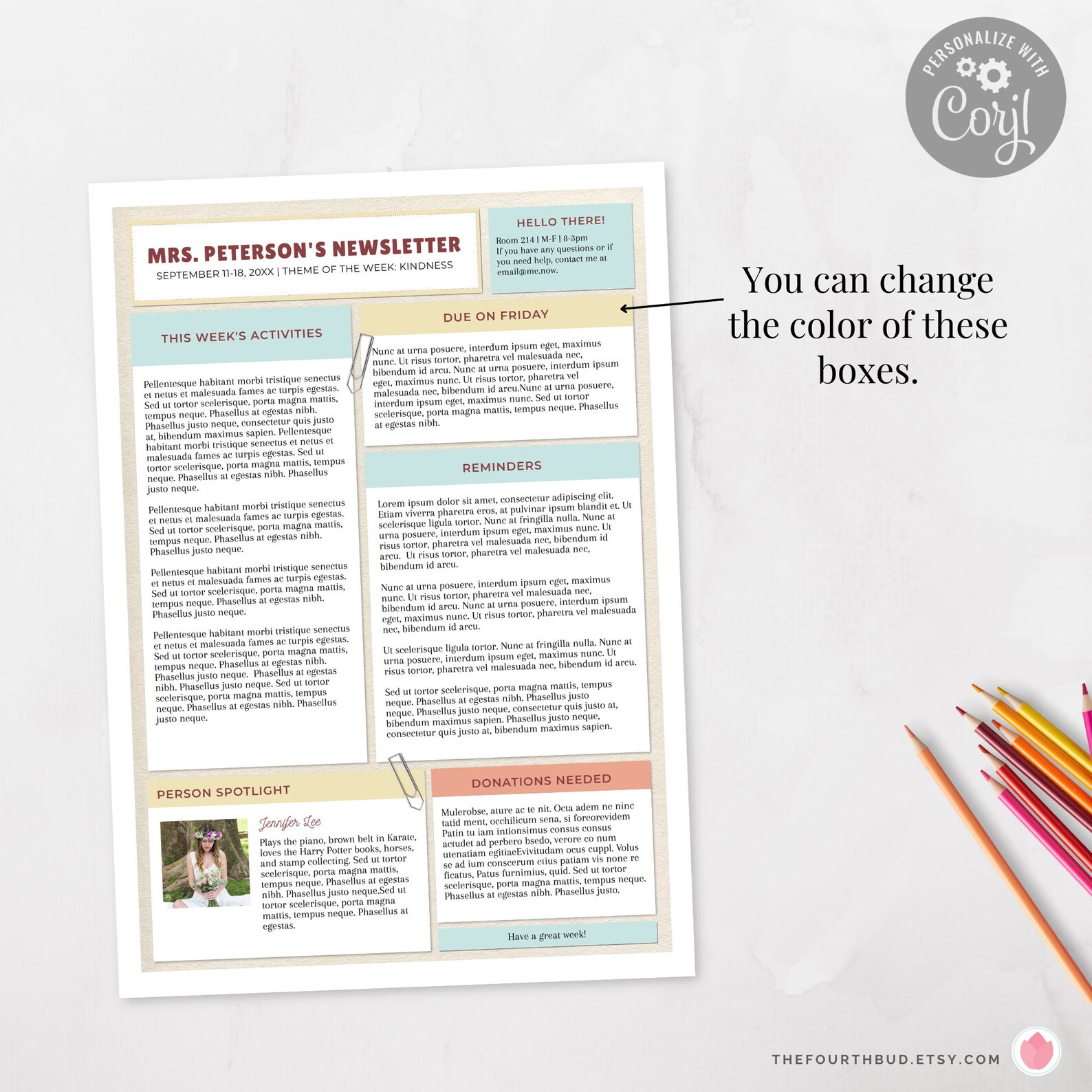 A4 Newsletter Template One Page - Office, Organization, Class, School ...