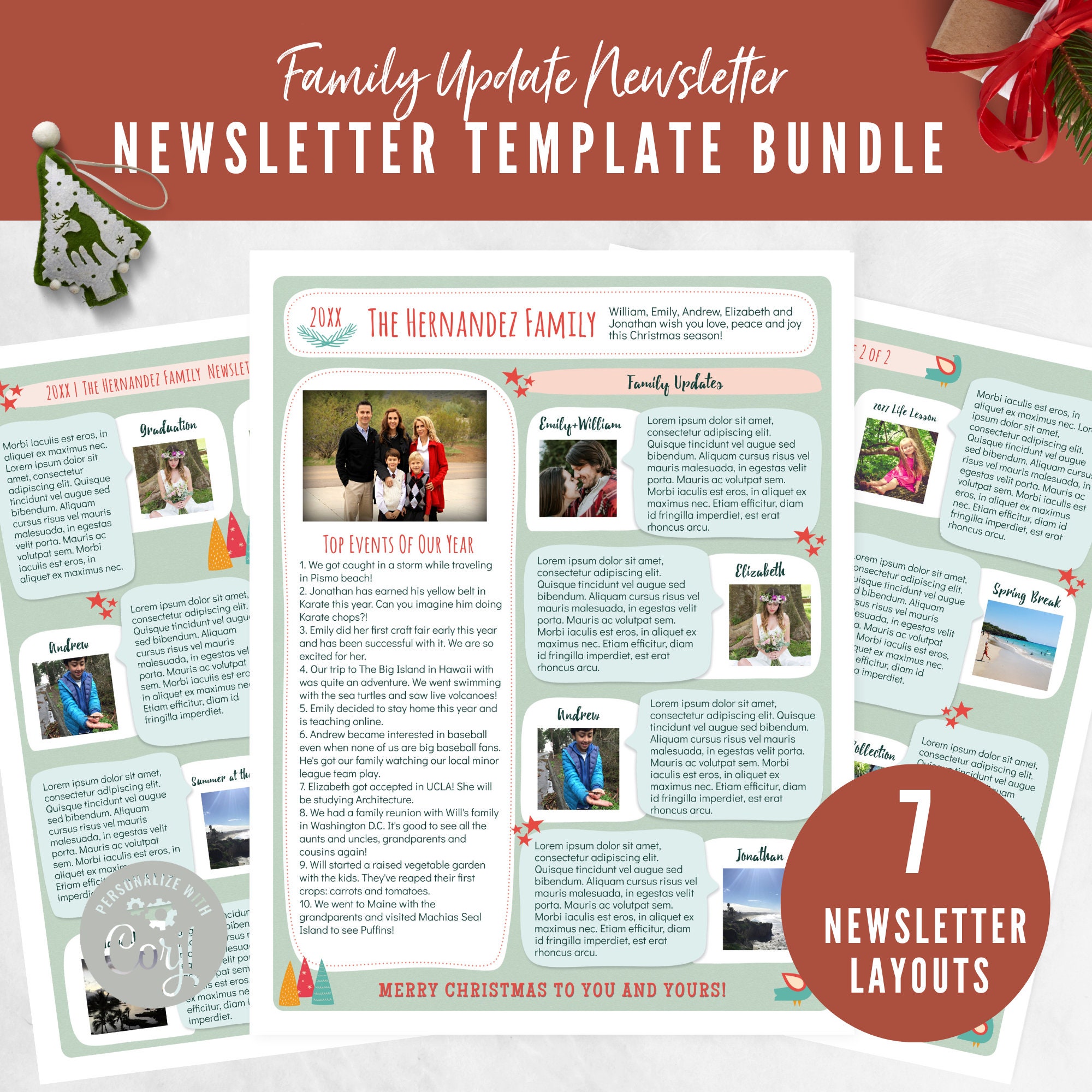 Family Christmas Newsletter Template Bundle With 7 Layouts / Editable ...