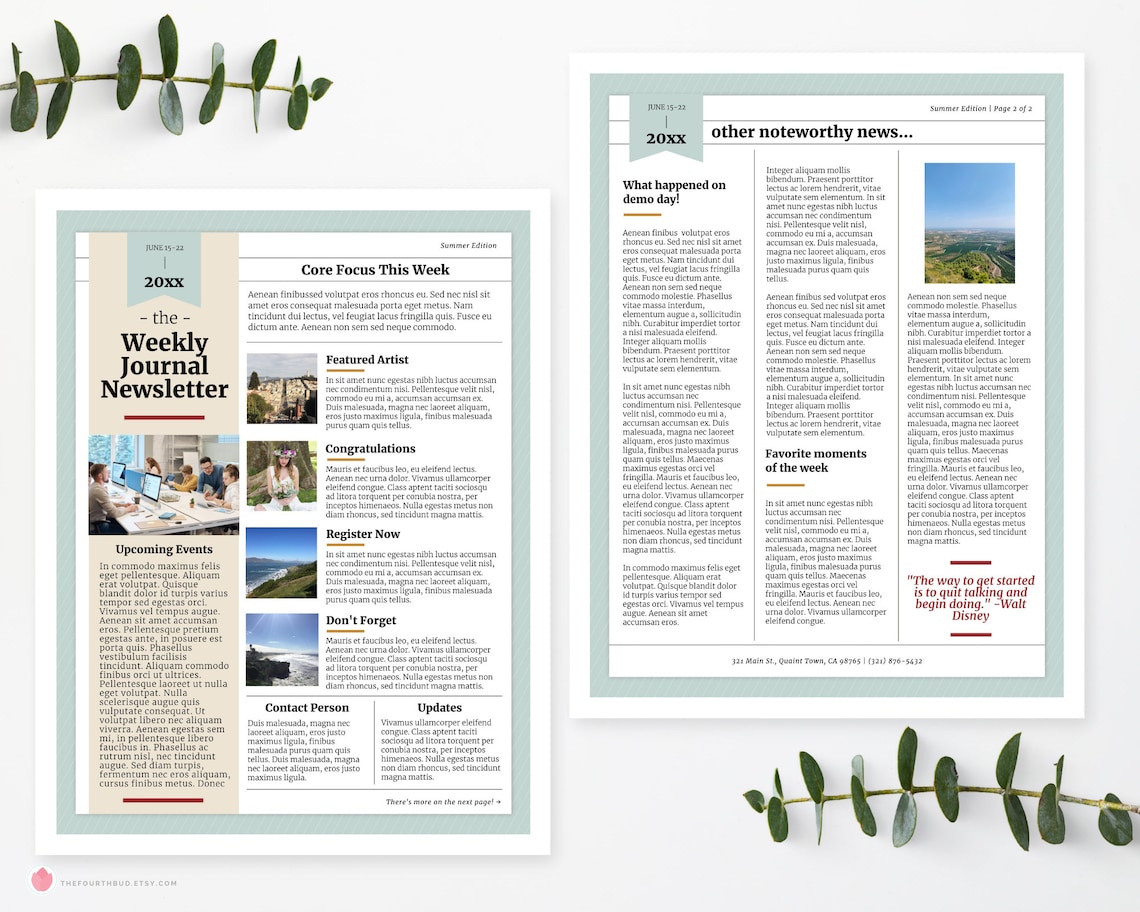 Newsmagazine Newsletter Template Two Pages / Editable Family - Etsy