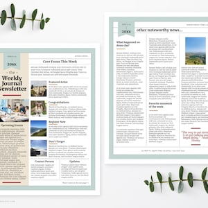 Newsmagazine Newsletter Template Two Pages / Editable Family Reunion ...