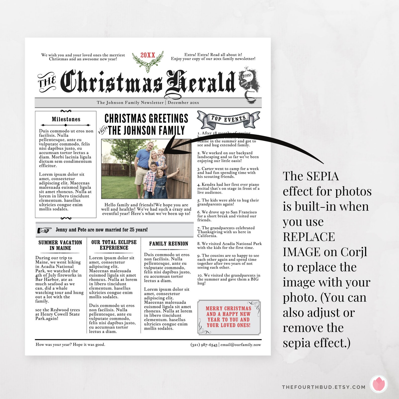 Family Newsletter Template in US Letter: Newspaper Style Year in Review ...
