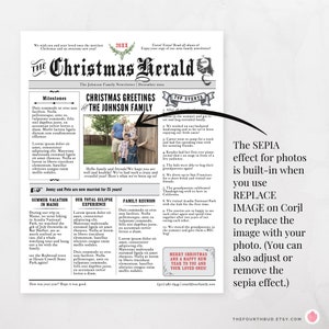 Family Christmas Newsletter Template, Old Newspaper Style, One Page US ...