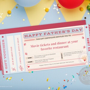 Fun Father's Day Gift Voucher Template / Editable Event Ticket Voucher ...